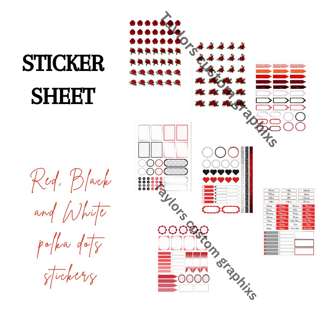 Red, Black and White Polka Dot Sticker Sheet, Girl Boss, Planner Girl ...