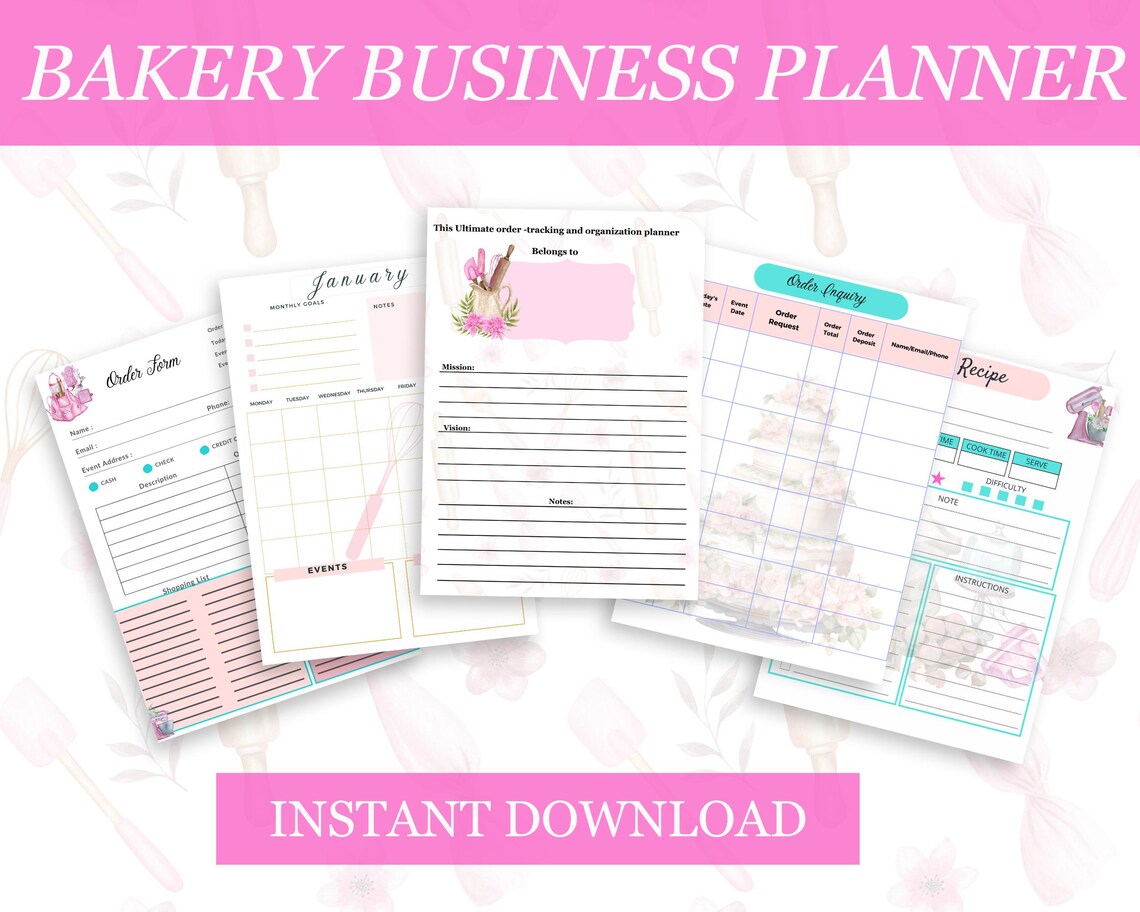 Bakery Business Organizer | Digital Printable Planner | Recipe, Order ...