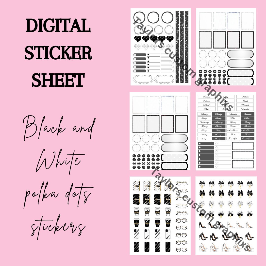 Black and White Polka Dot Planner Stickers (digital Sticker Sheet) - Etsy