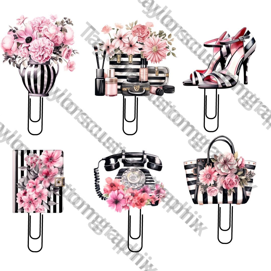 Fashion Paper Clips: Pink Flowers, Planner Accessories - Etsy