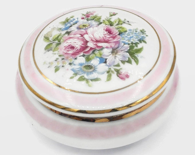 Vintage Portuguese Pink Roses Pill Box Trinket Box, Porcelain Pill Box ...