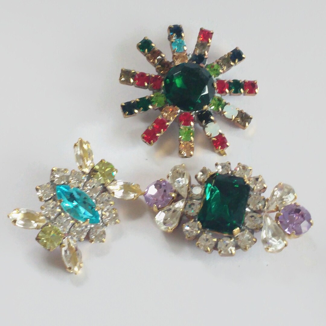 Vintage Lot of 3 Czech Rhinestone Buttons,large Sparkling Buttons ...