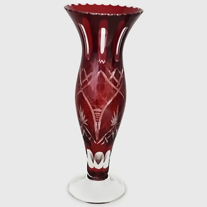 Home & Living Vintage Czech ruby red crystal vase hand engraved Home ...