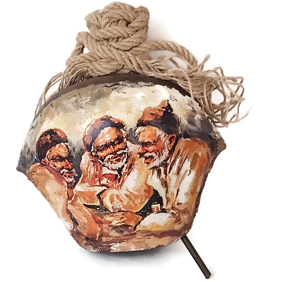 Vintage Large Gold German Hand Painted Cow Bell, Blacksmith Hand Forged ...