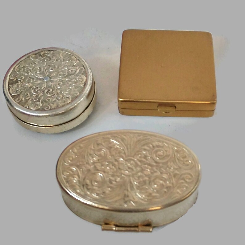 Vintage Lot of 3 Pill Boxes Trinket Boxes Metal Boxes With Porcelain ...