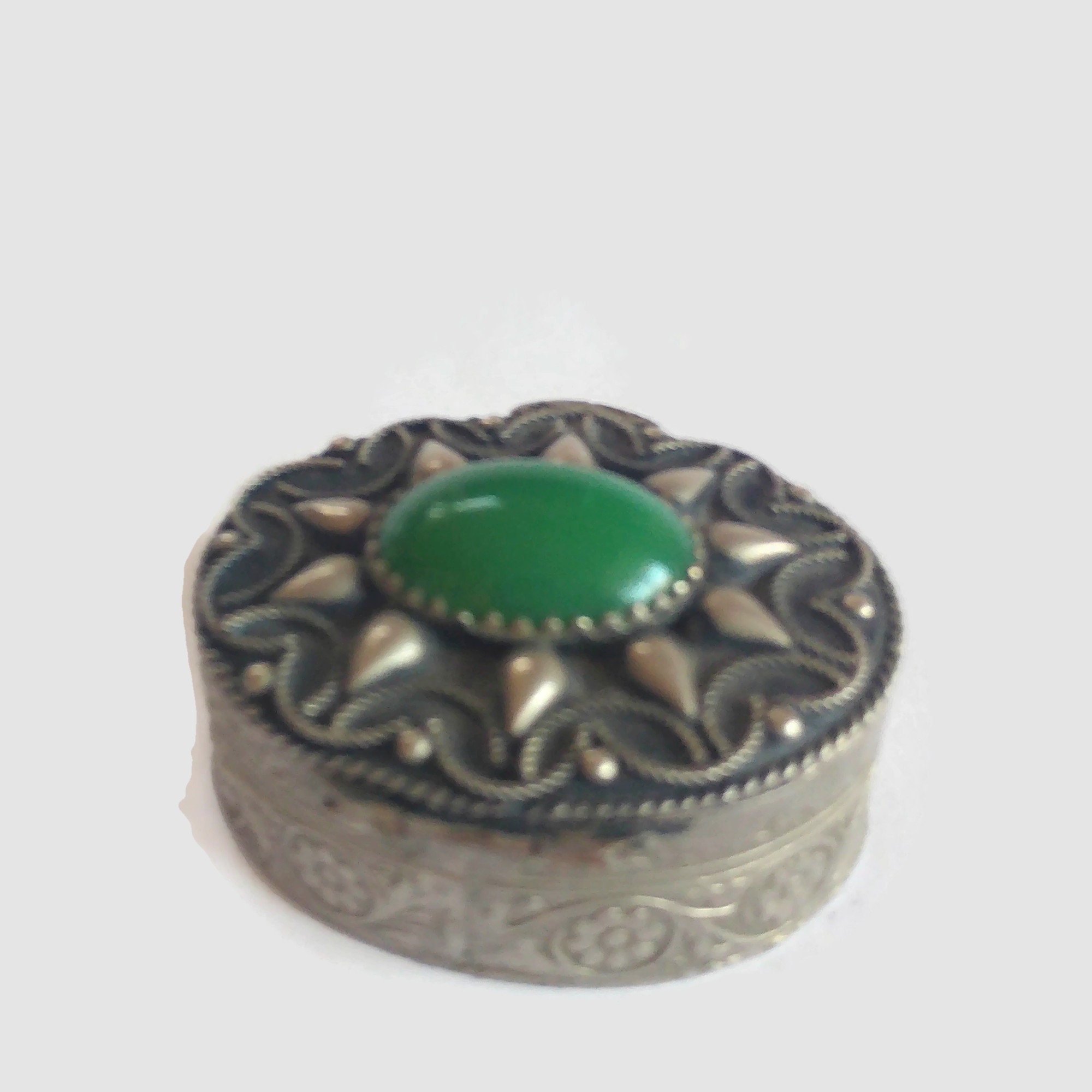 Vintage pill box trinket box green glass pill box | Etsy