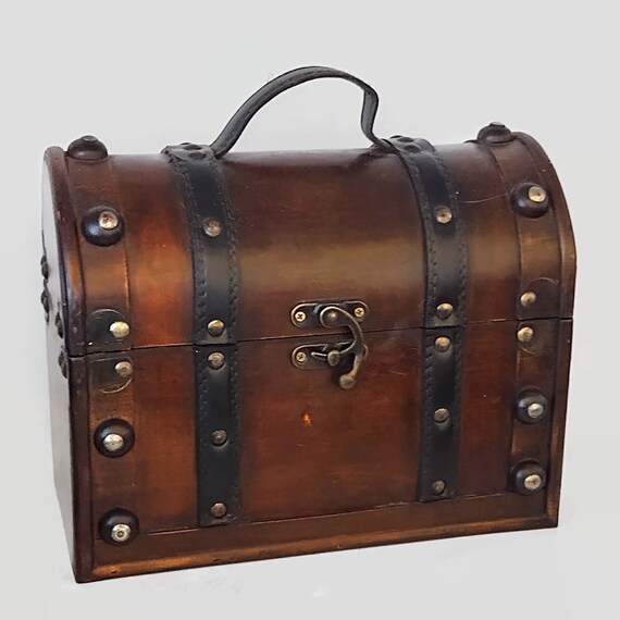 Vintage Large Chinese Wood and Leather Painted Pill Box | Etsy