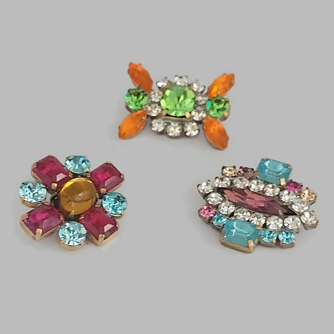 Vintage Lot of 3 Czech Rhinestone Buttons,large Sparkling Buttons ...
