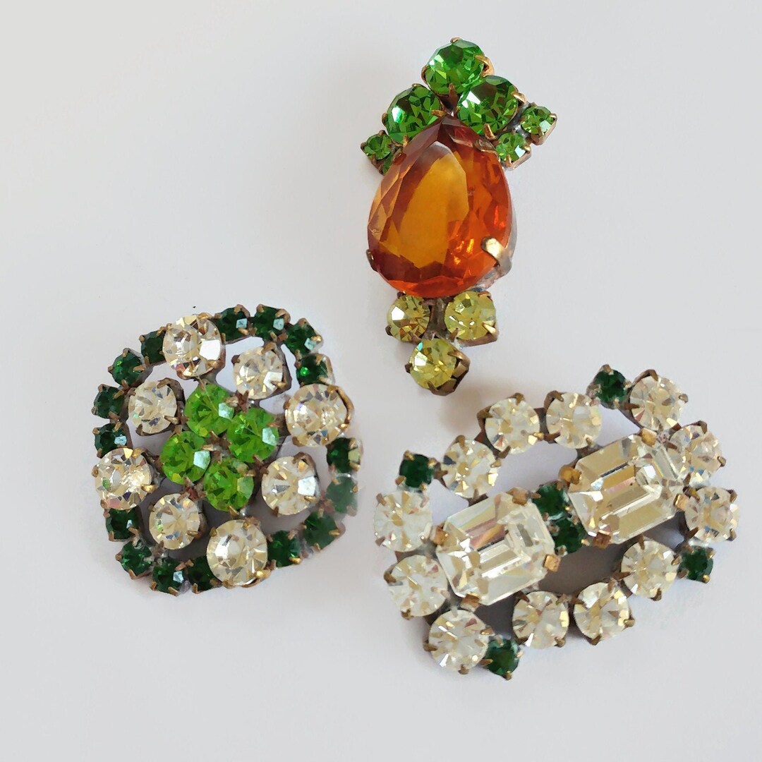 Vintage Lot of 3 Czech Rhinestone Buttons,large Sparkling Buttons ...
