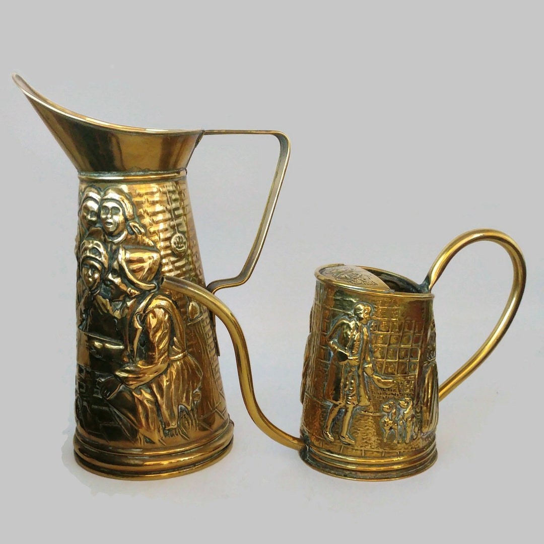 Vintage Lot of Two ENGLISH Brass Jug and a Small Water Can,hand Forged ...