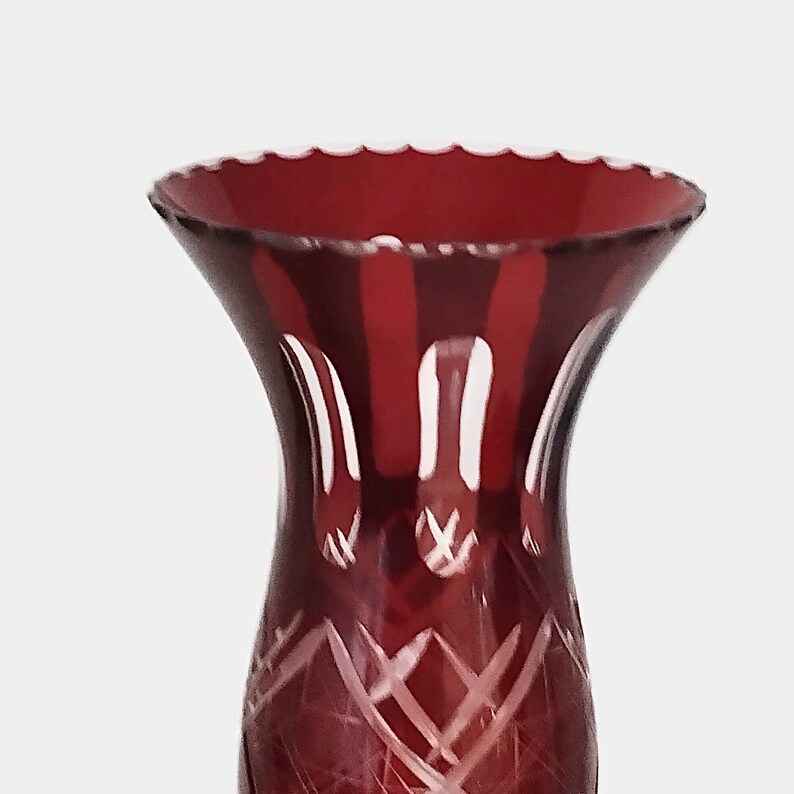 Home & Living Vintage Czech ruby red crystal vase hand engraved Home ...