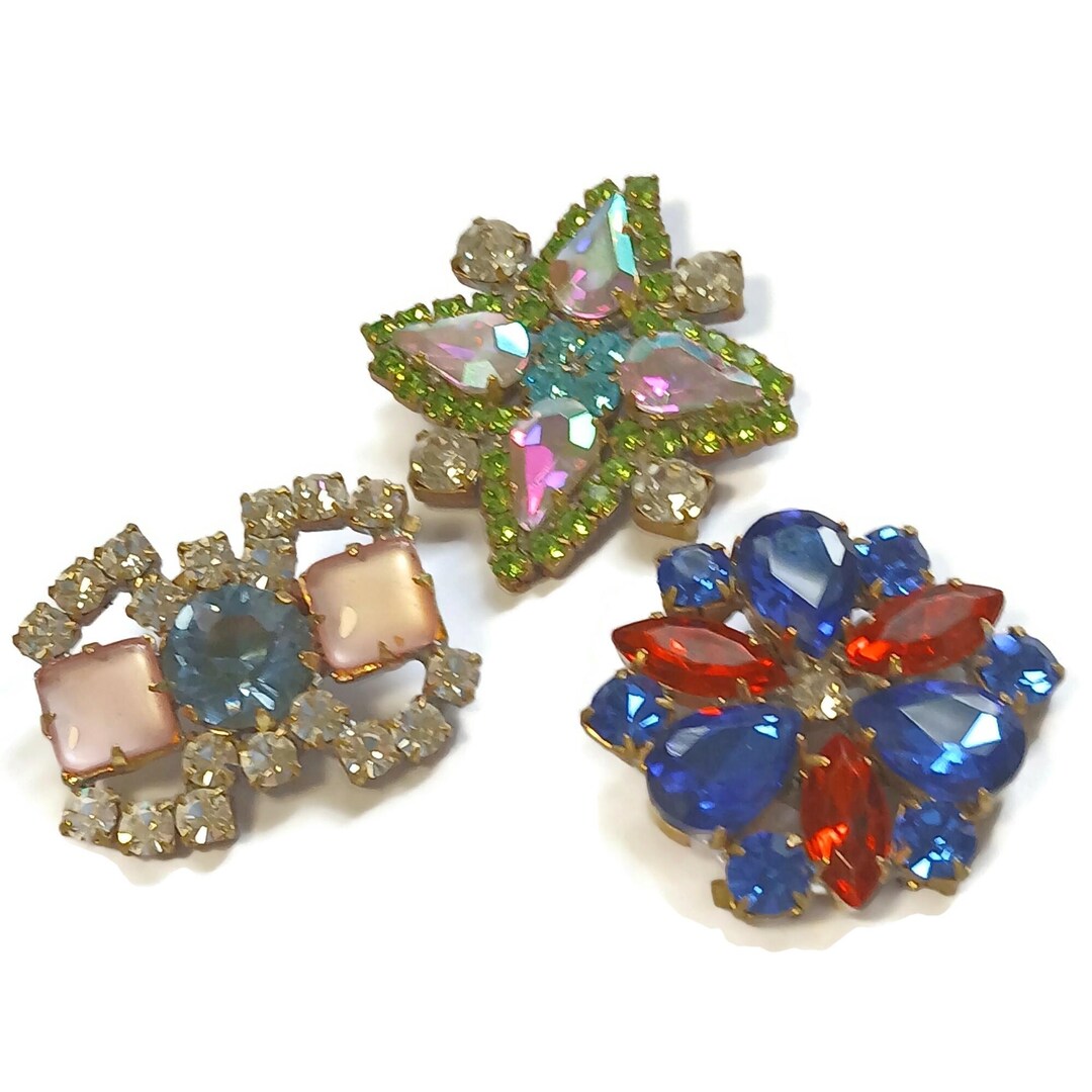 Vintage Lot of 3 Czech Rhinestone Buttons,large Sparkling Buttons ...