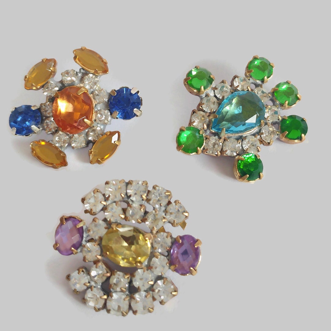 Vintage Lot of 3 Czech Rhinestone Buttons,large Sparkling Buttons ...