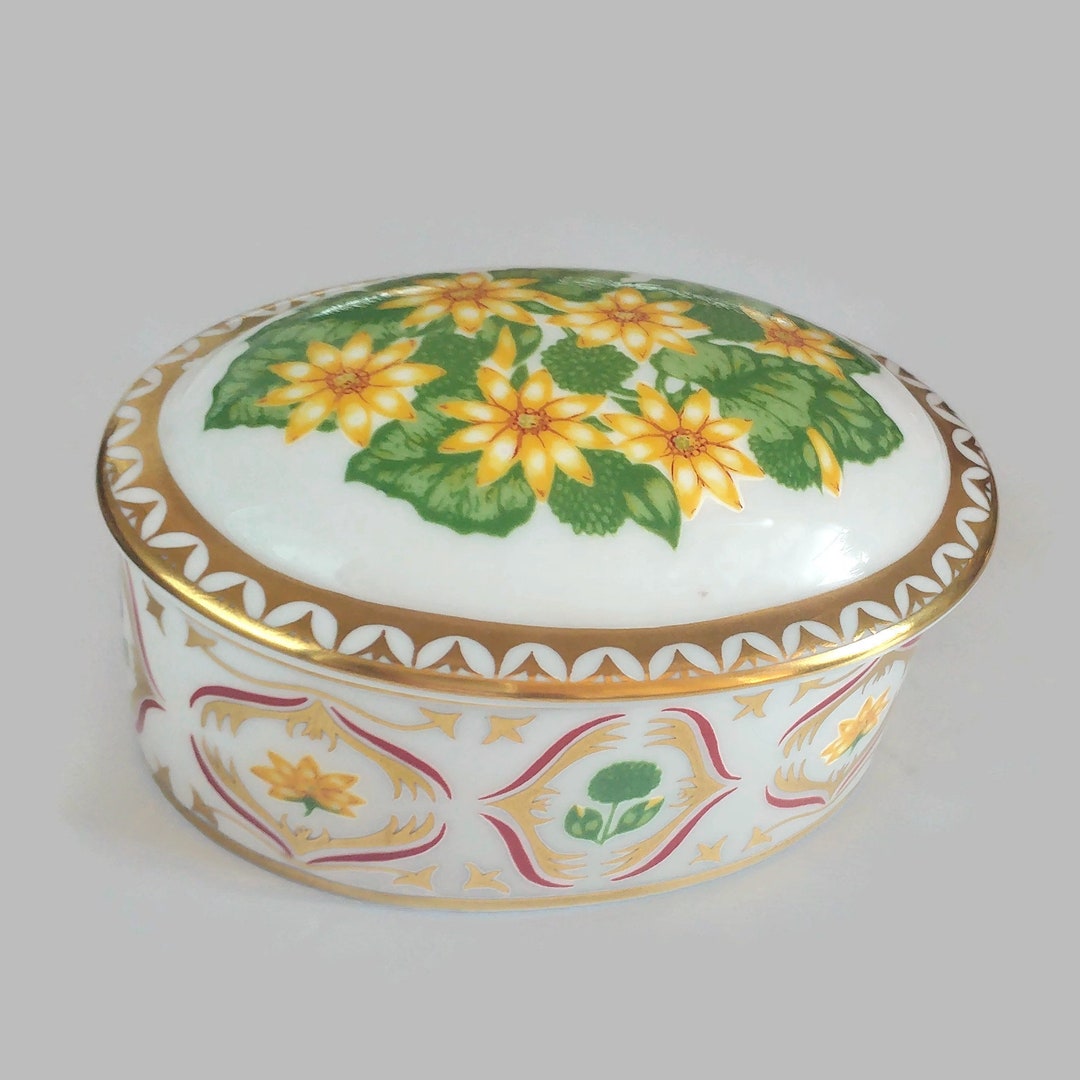 Vintage Large English Flowers Pill Box Hand Painted Porcelain Trinket ...