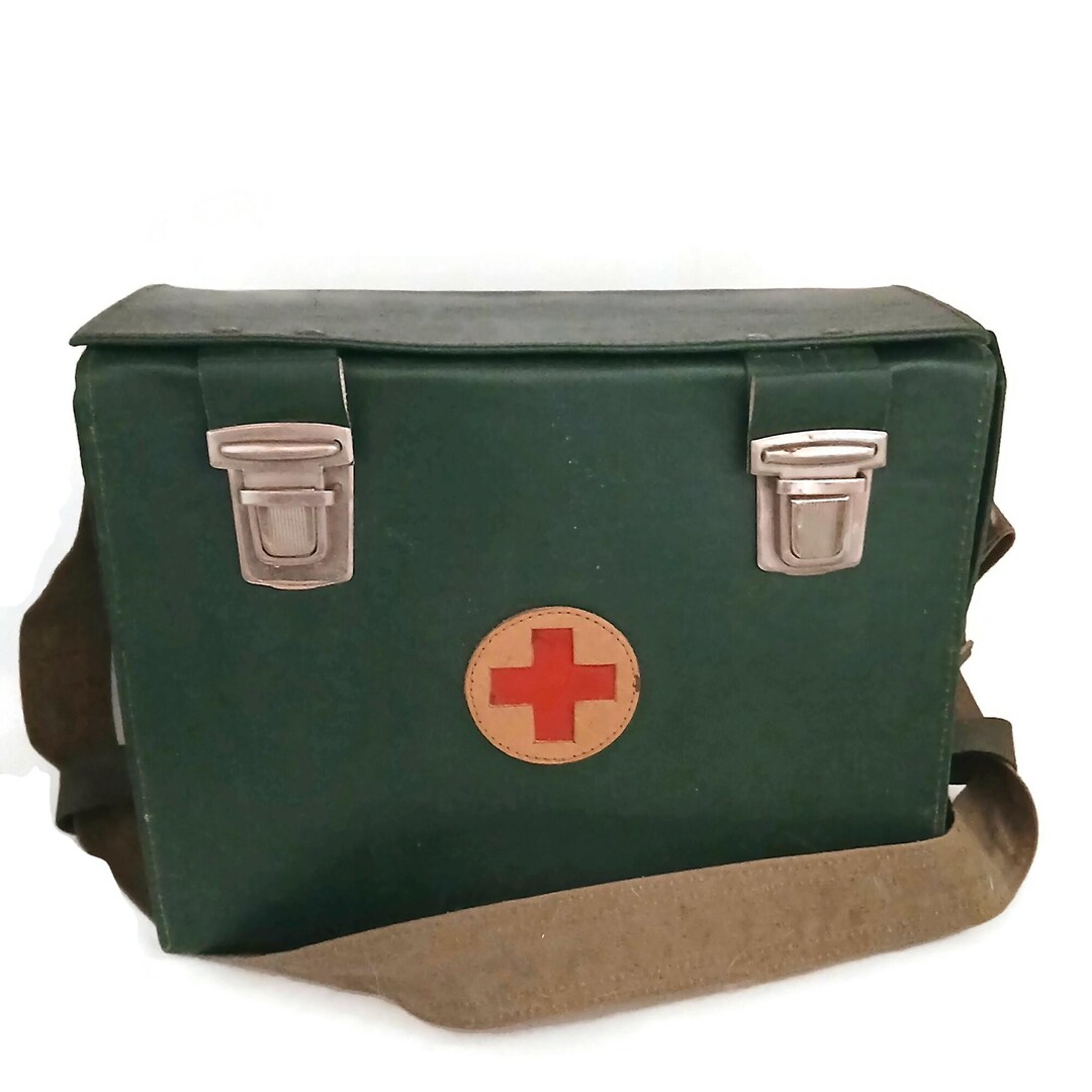Vintage Green Leather Medical Kit Bag, Rare WWII WW2 Russian Military ...
