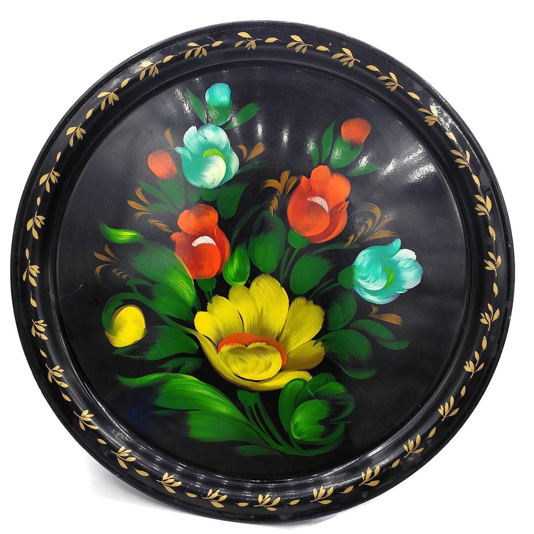 Vintage Russian Tray ,vintage Serving Tray Floral Russian Hand Painted ...
