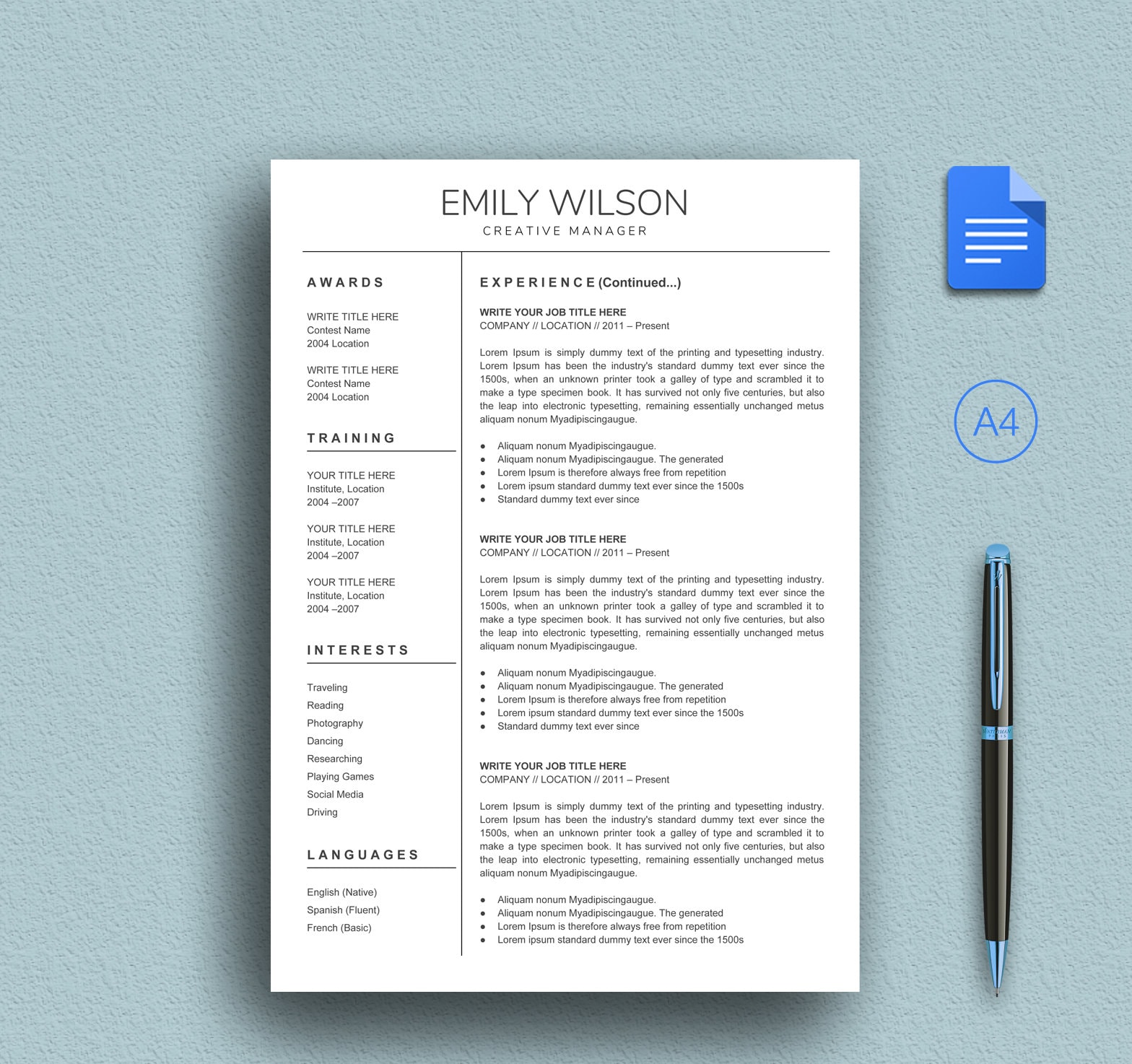 Google Resume Template, Google Docs Resume Template Instant Download - Etsy