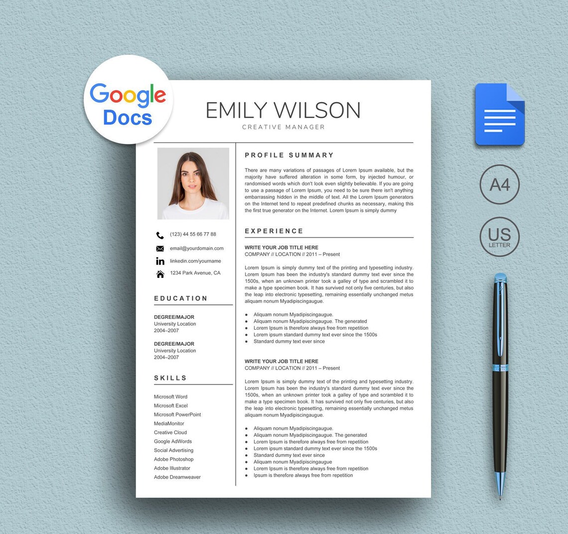 Google Resume Template, Google Docs Resume Template Instant Download - Etsy