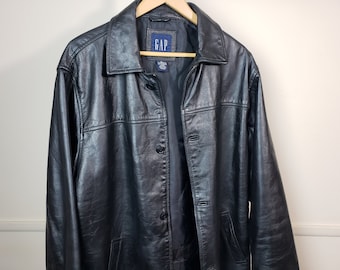 Classic Gap Men's Black Leather Jacket - Immaculate Classic Gap Men's Black Leather Jacket - Immaculate