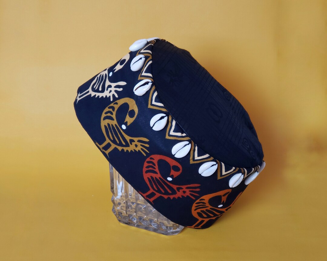 Adinkra Fabric Kufi Hat With Cowry Shell Embellishments - Etsy