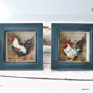Vintage Roosters Deep Box Frame, Small 3D Display Pictures, Kitchen ...
