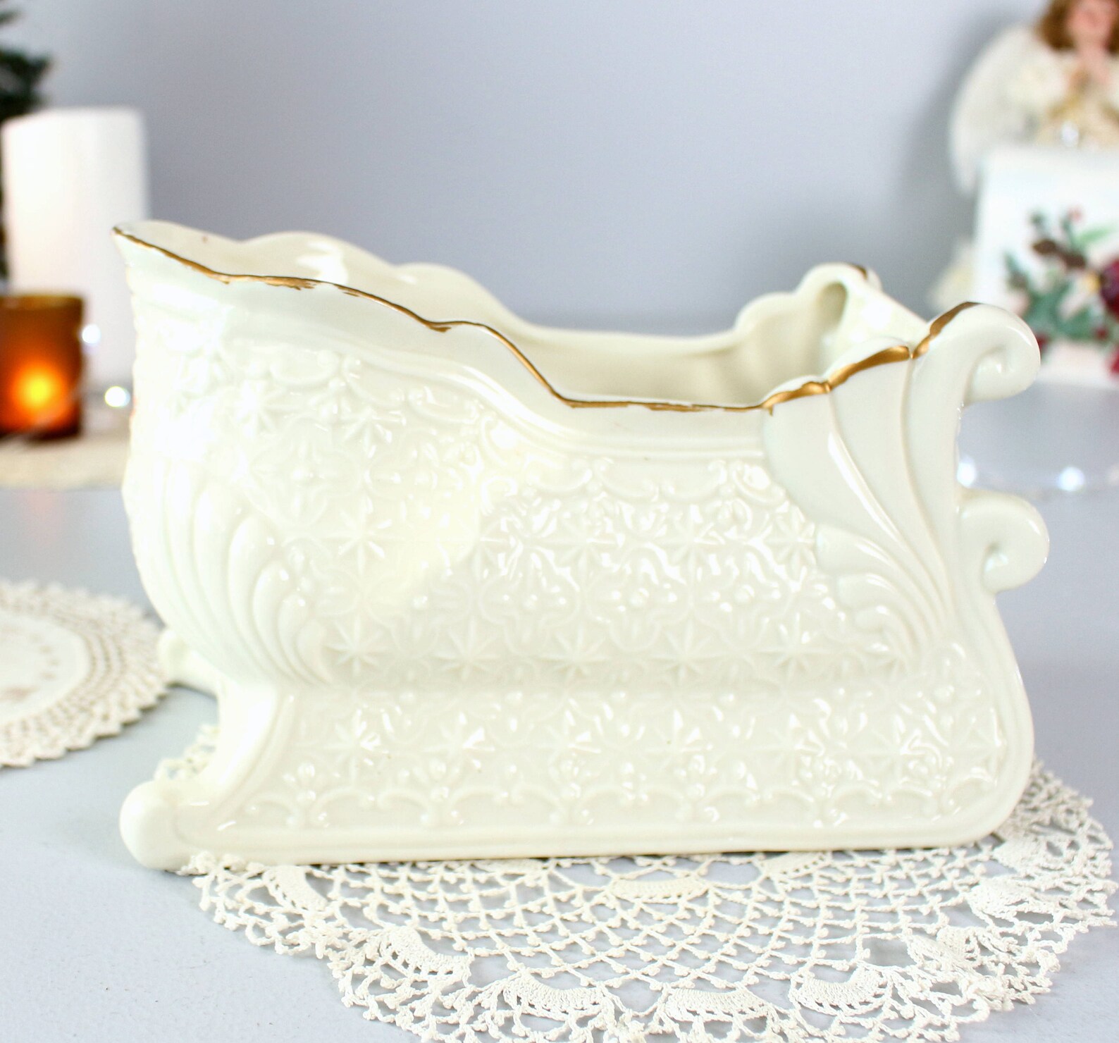 Vintage Sleigh Porcelain Embossed Lenox Style Ivory Porcelain - Etsy