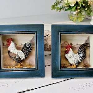Vintage Roosters Deep Box Frame, Small 3D Display Pictures, Kitchen ...