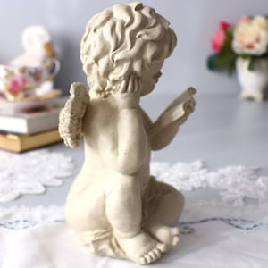 Cherub Statue, Resin Baby Boy Angel Figurine, Angel With Book Sculpture ...