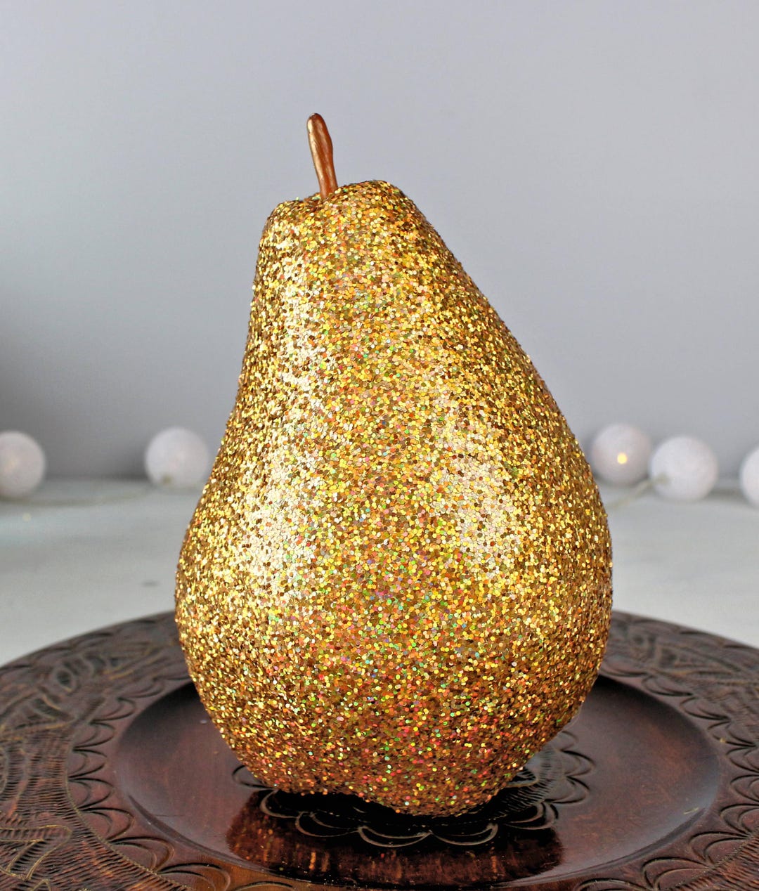 Vintage Large Gold Glitter Pear, Christmas Festive Table Decor 7.5inch ...