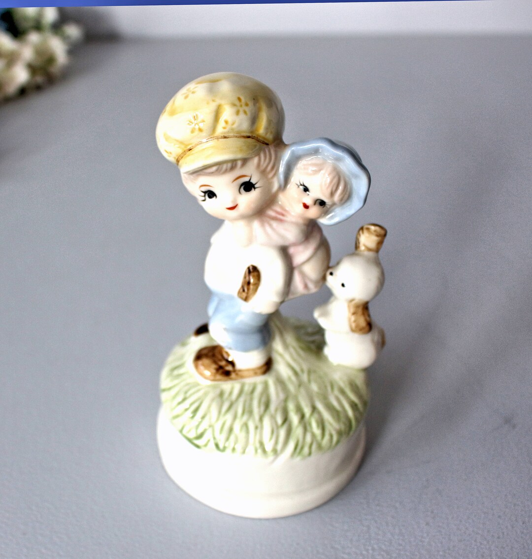 Schmid Revolving Musical Figurine: Boy, Baby, Puppy, 1977 Ceramic Music ...