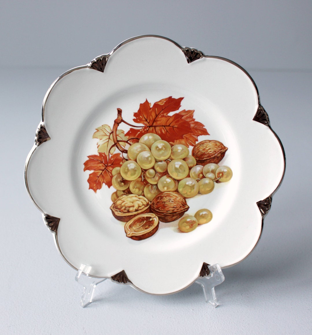 ROYAL WINTON Antique Plate, Porcelain Dessert Plate, Harvest, Fruits ...
