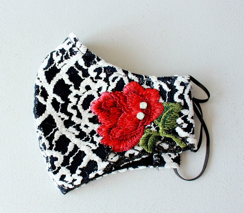 Fancy Face Mask Washable Black White Lace Mask Red Rose - Etsy