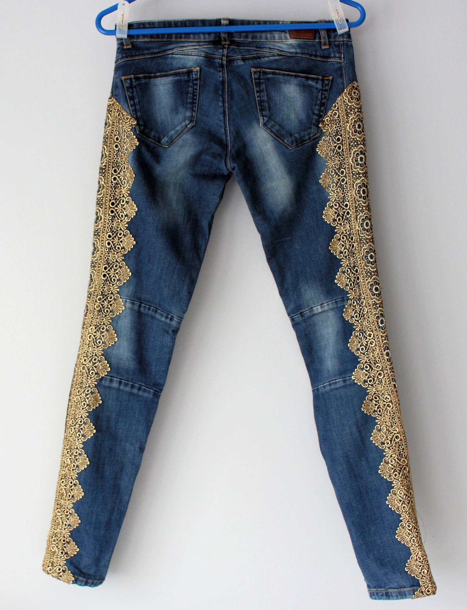 Blue Jeans Jeans & Gold Trim Gold Lace Trim Steetwear - Etsy