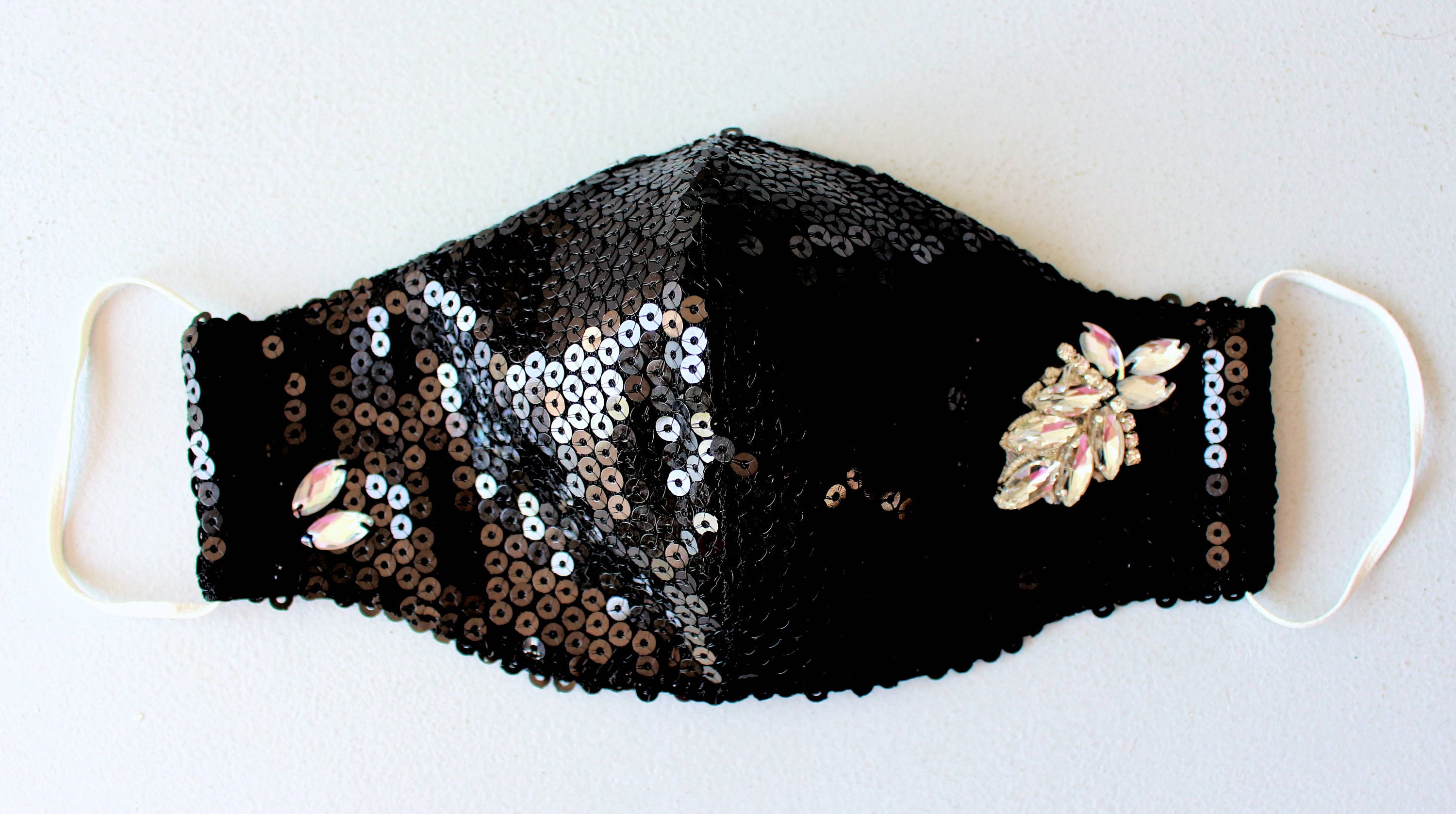 Fancy Face Mask Black Sequin Fabric Mask Silver Embellished | Etsy Canada