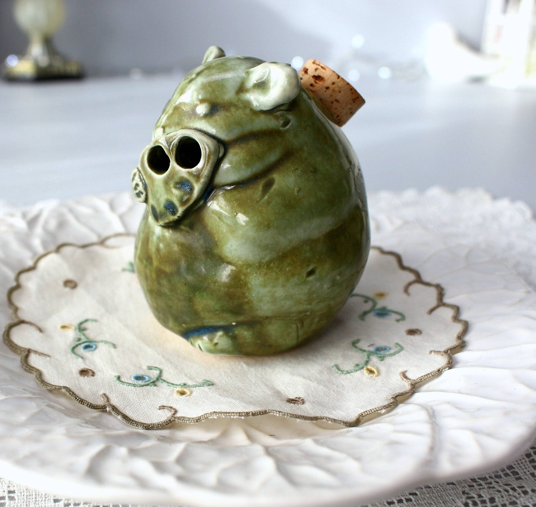 Green Mouse CHEESE SHAKER, Handmade Ceramic Parmesan Dispenser, Vintage ...
