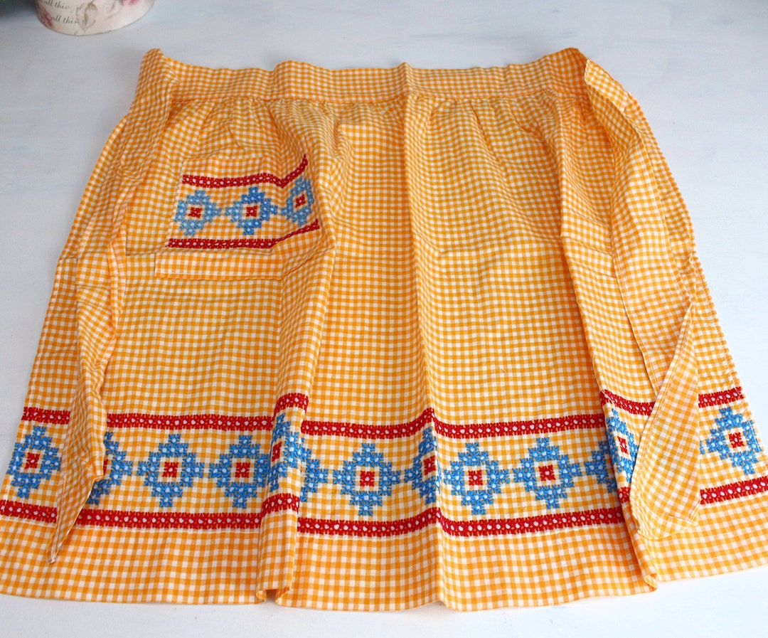 Vintage Apron, Hand Embroidered Half Apron, Small Cooking, Women Apron ...