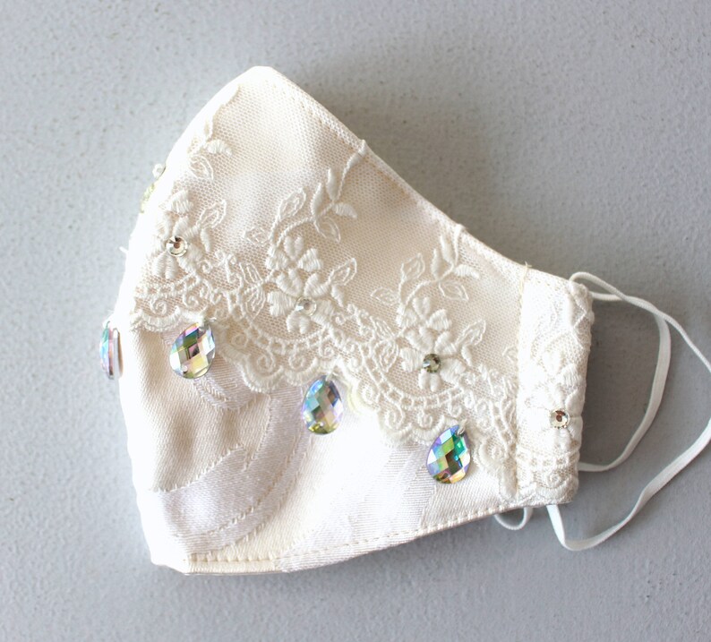Fancy Face Mask Wedding Bridal Masks Rhinestones Cream | Etsy