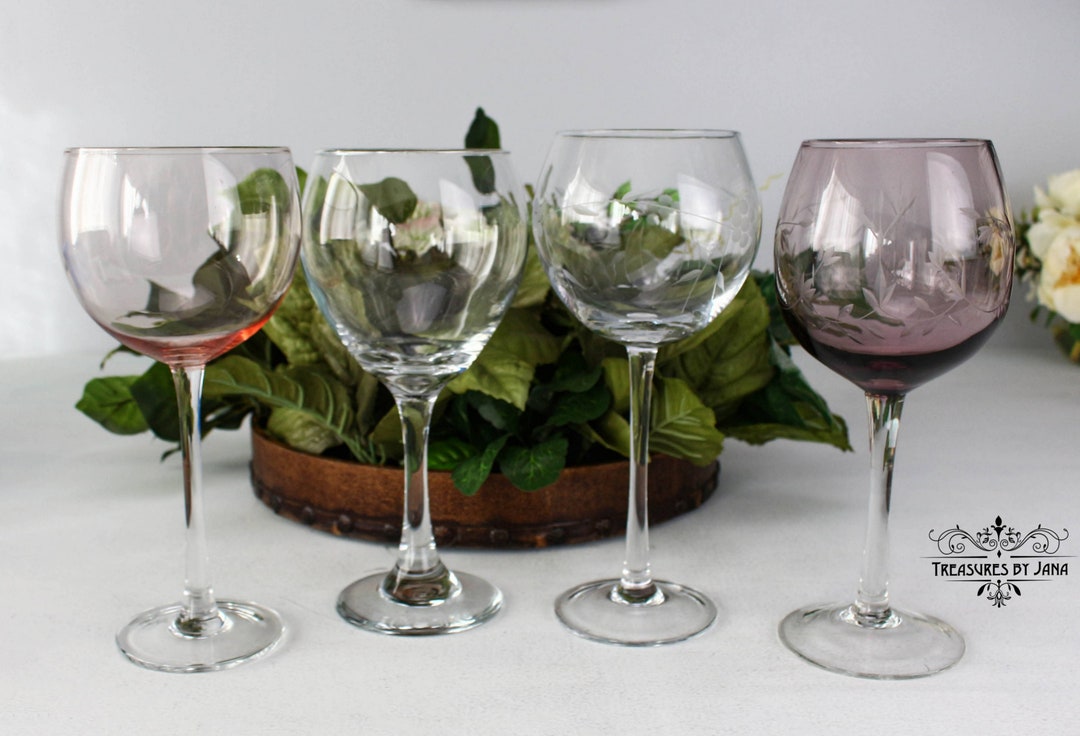 Crystal Balloon Red Wine Glasses, Large Vintage Copa Glass Clear Pink ...