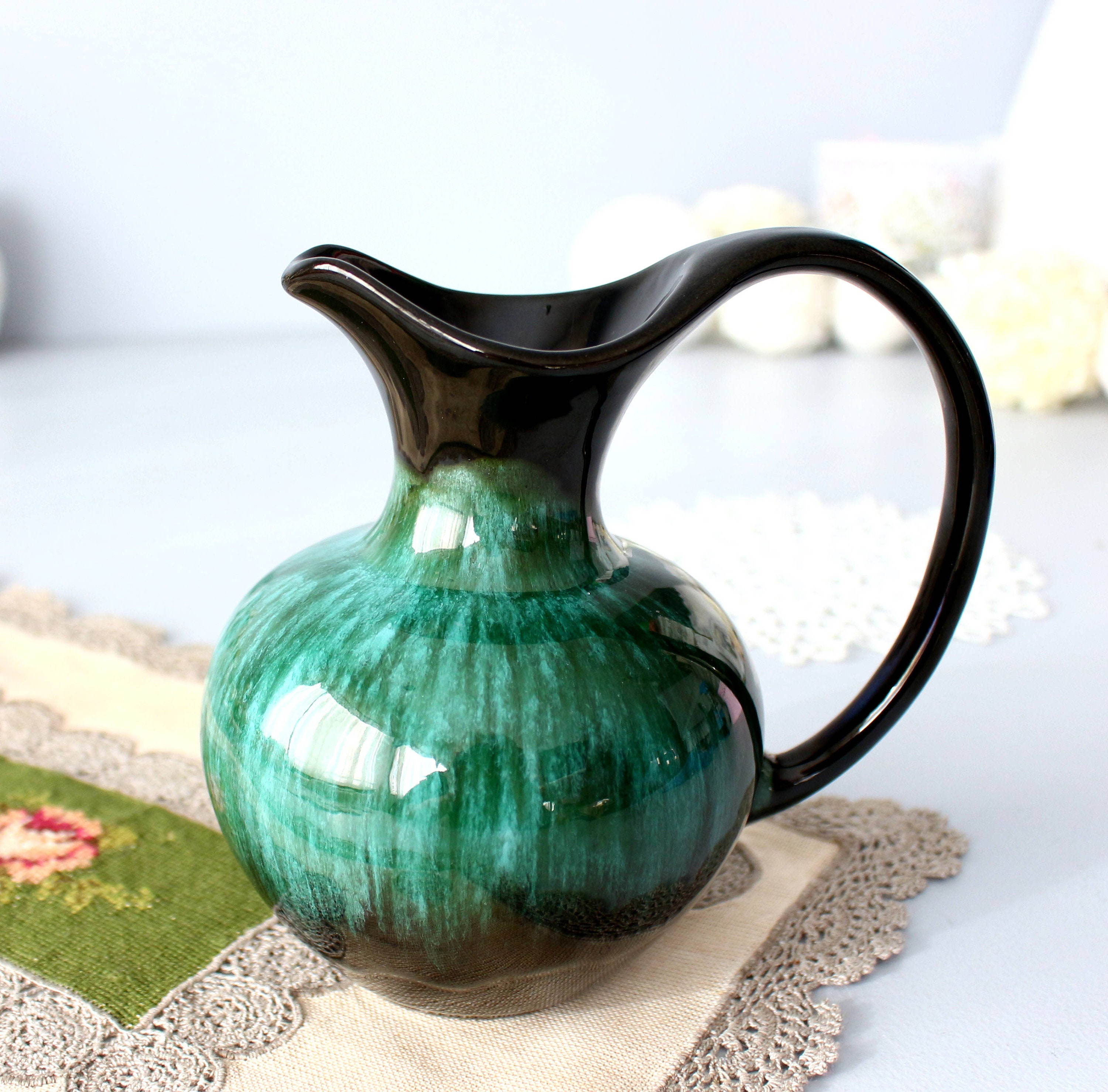 Blue Mountain Pottery Vintage Jug Green Ceramic Jug Retro | Etsy