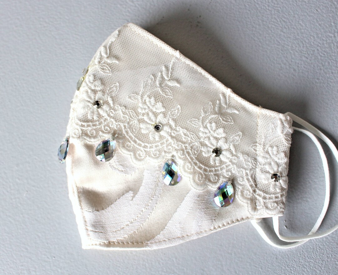 Fancy Face Mask Wedding Bridal Masks Rhinestones Cream - Etsy