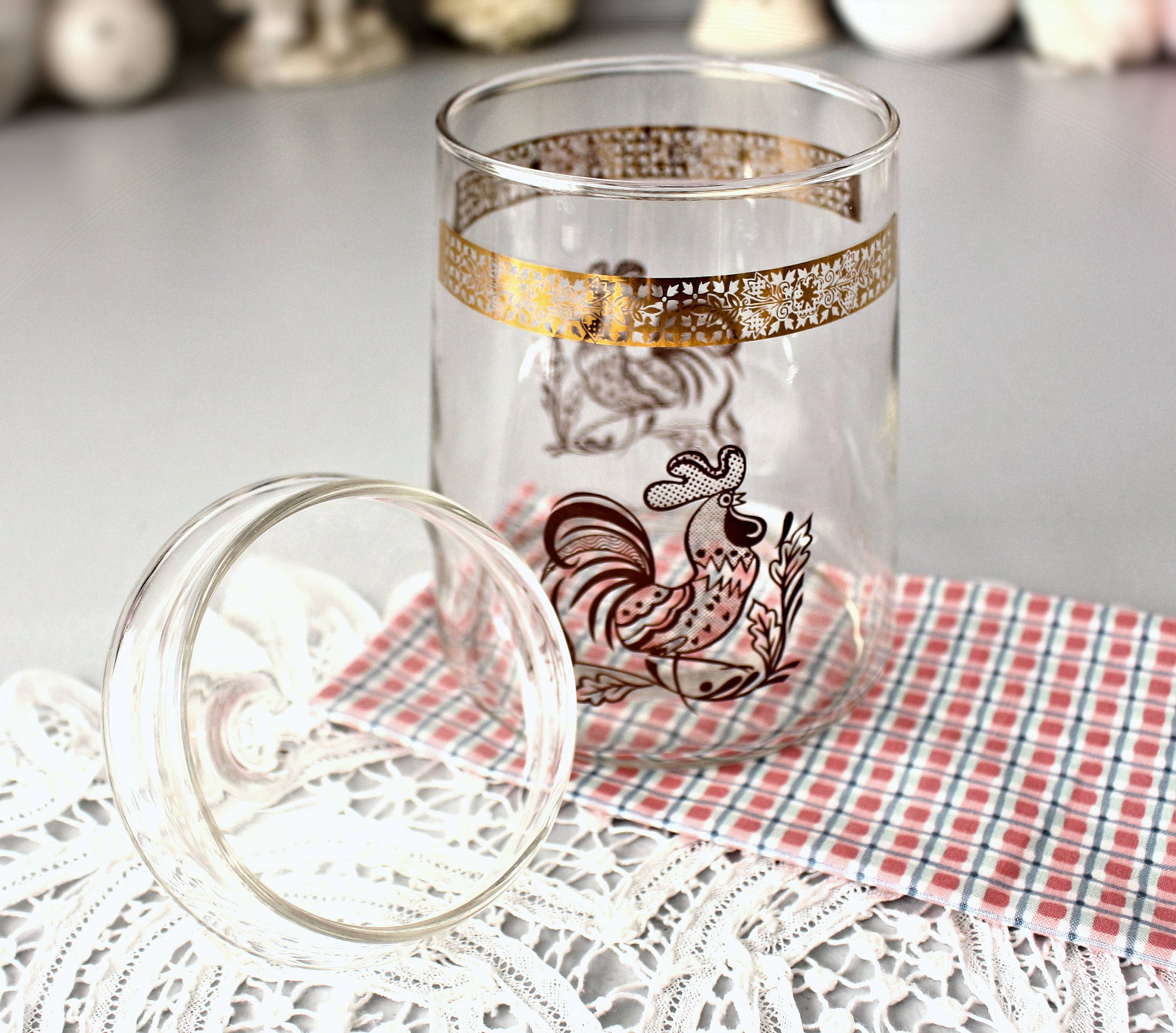 Jar with Roosters Sugar Glass Jar Vintage Sugar Container | Etsy