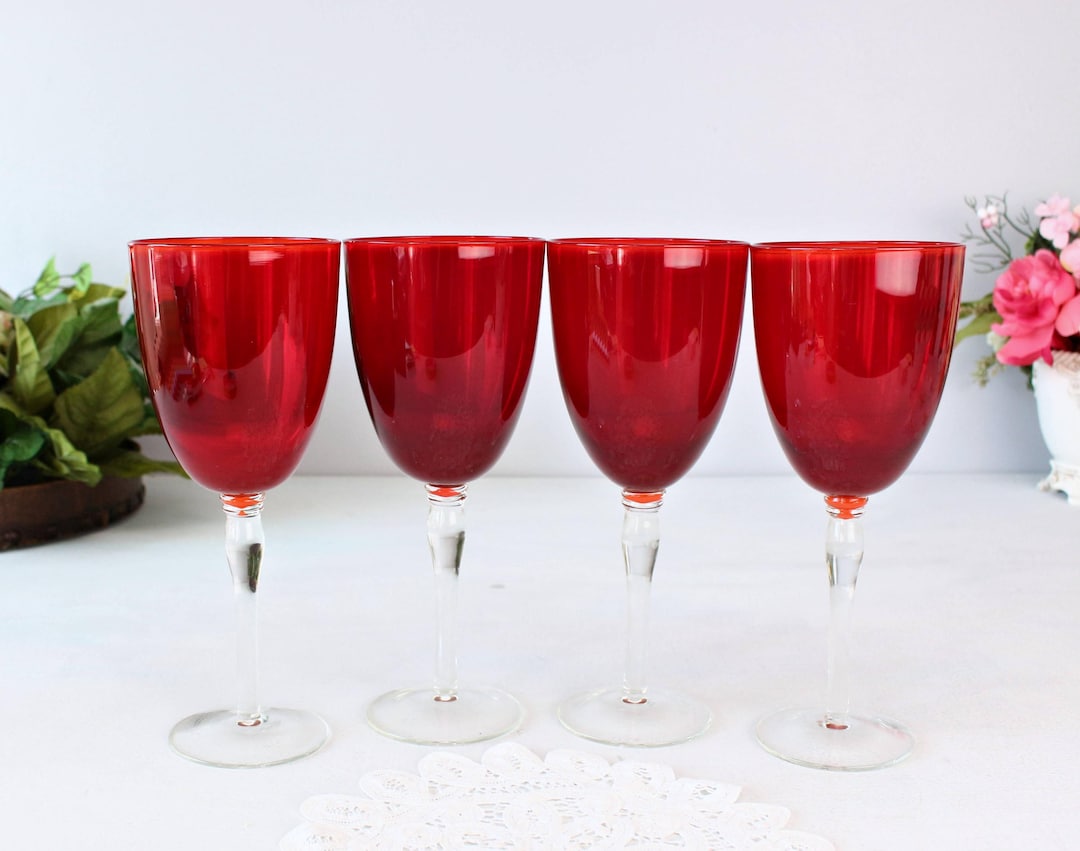 RUBY RED CRYSTAL Glasses, Extra Large 4 Wine Goblets, Dark Red Bowl ...