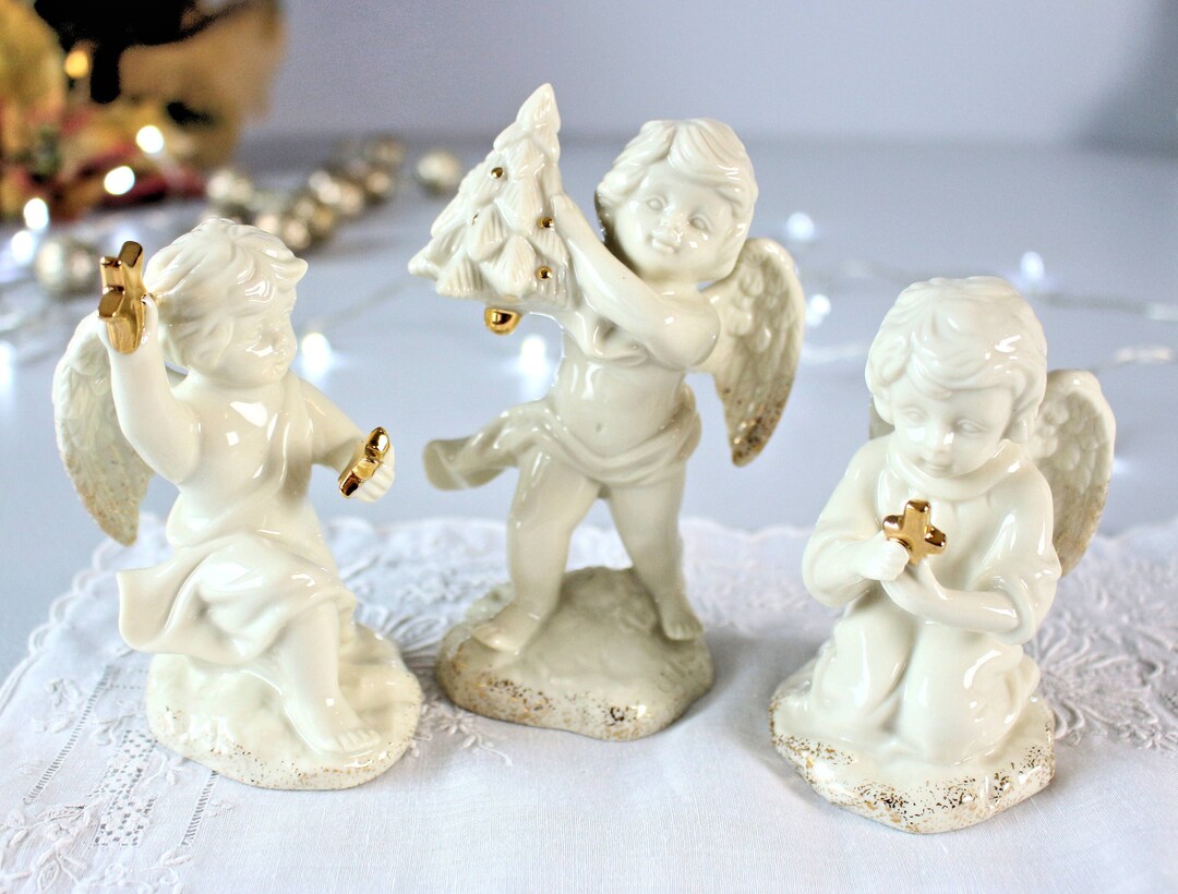 MIKASA HOLY NIGHT Trio Angels, Christmas Nativity, Porcelain Figurines ...