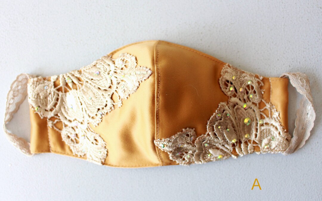 Handmade Gold Lace Face Mask, Satin Rhinestones, Special Occasions - Etsy