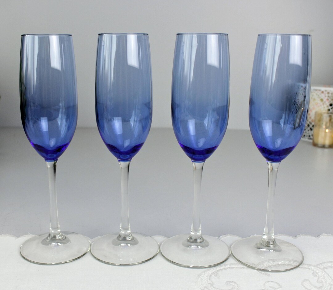Vintage LIBBEY Vina Blue Champagne Flutes Set of 4, 8oz - Etsy