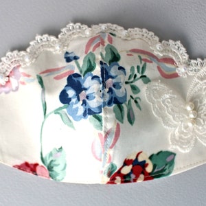 Fancy Face Masks, Embellished, Pink Floral Fabric Mask, Elegant Pearl ...