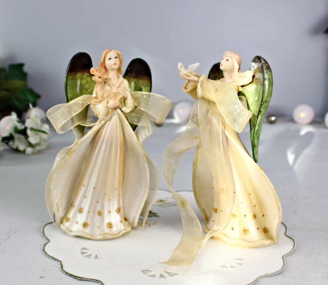 Vintage Pastel Resin Angel Figurines With Dove & Fawn - Etsy