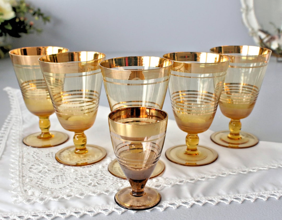 Crystal Cordial Aperitif Glasses, ITALY 22K Gold Rim, Cocktails ...