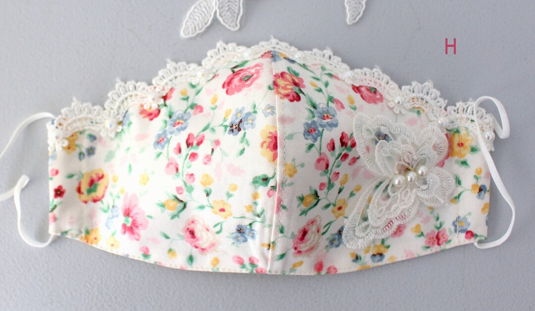 Fancy Face Masks, Embellished, Pink Floral Fabric Mask, Elegant Pearl ...