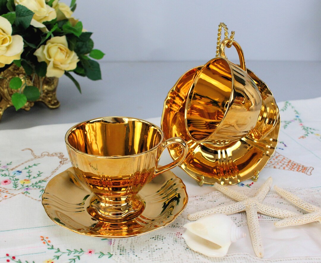 ROYAL WINTON Teacups and Saucers, Set of Two, Golden Age Pattern ...